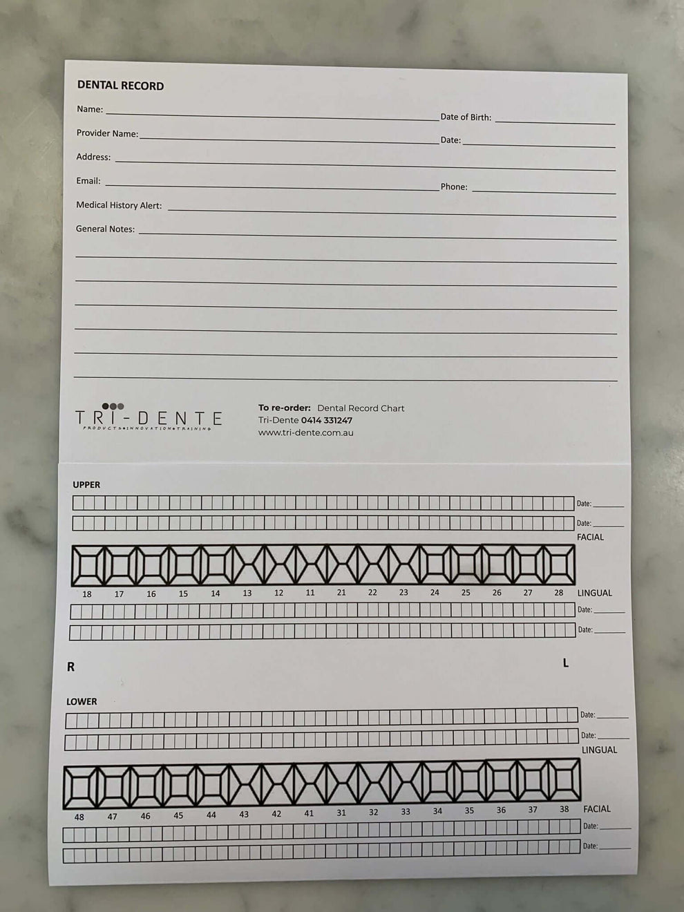 Dental Record cards (pack of 50) - Tri-Dente